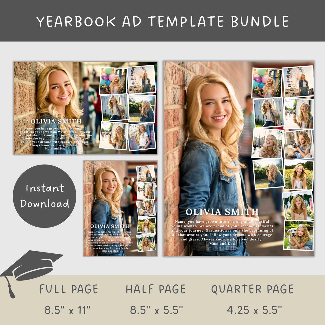 Yearbook Ad Template Bundle | Editable Senior Graduation Tribute | Full ...