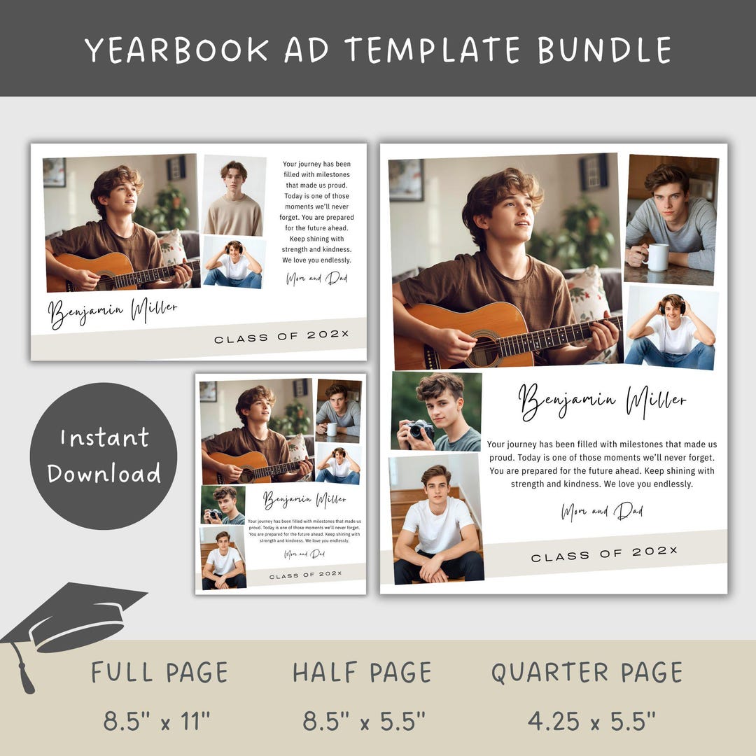 Editable Yearbook Ad Template Bundle Canva, Graduation Senior Ad Layout ...
