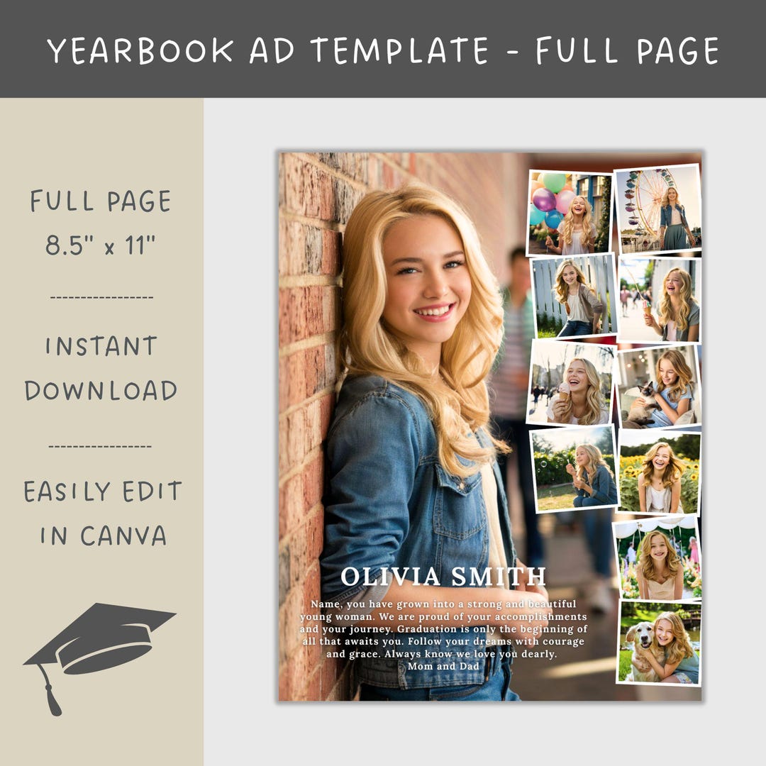 Yearbook Ad Template Full Page | Editable Senior Graduation Tribute ...