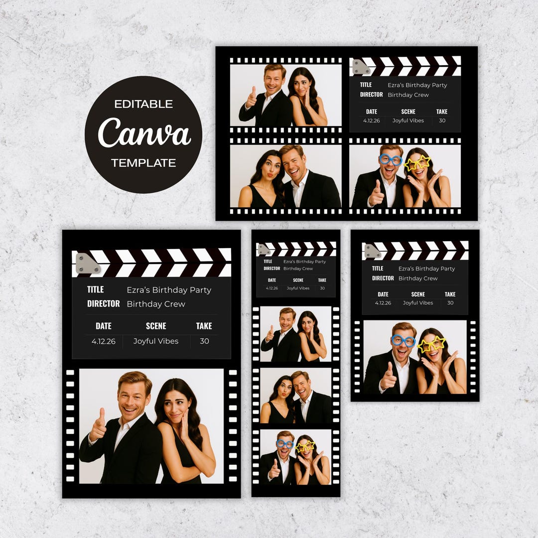Movie Clapperboard Birthday Photobooth Template, Film Strip Decor ...