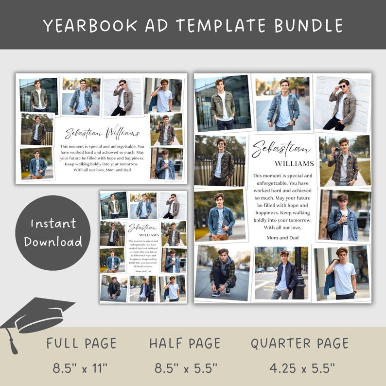 Editable Senior Yearbook Ad Templates Bundle : Full, Half, Quarter Page ...