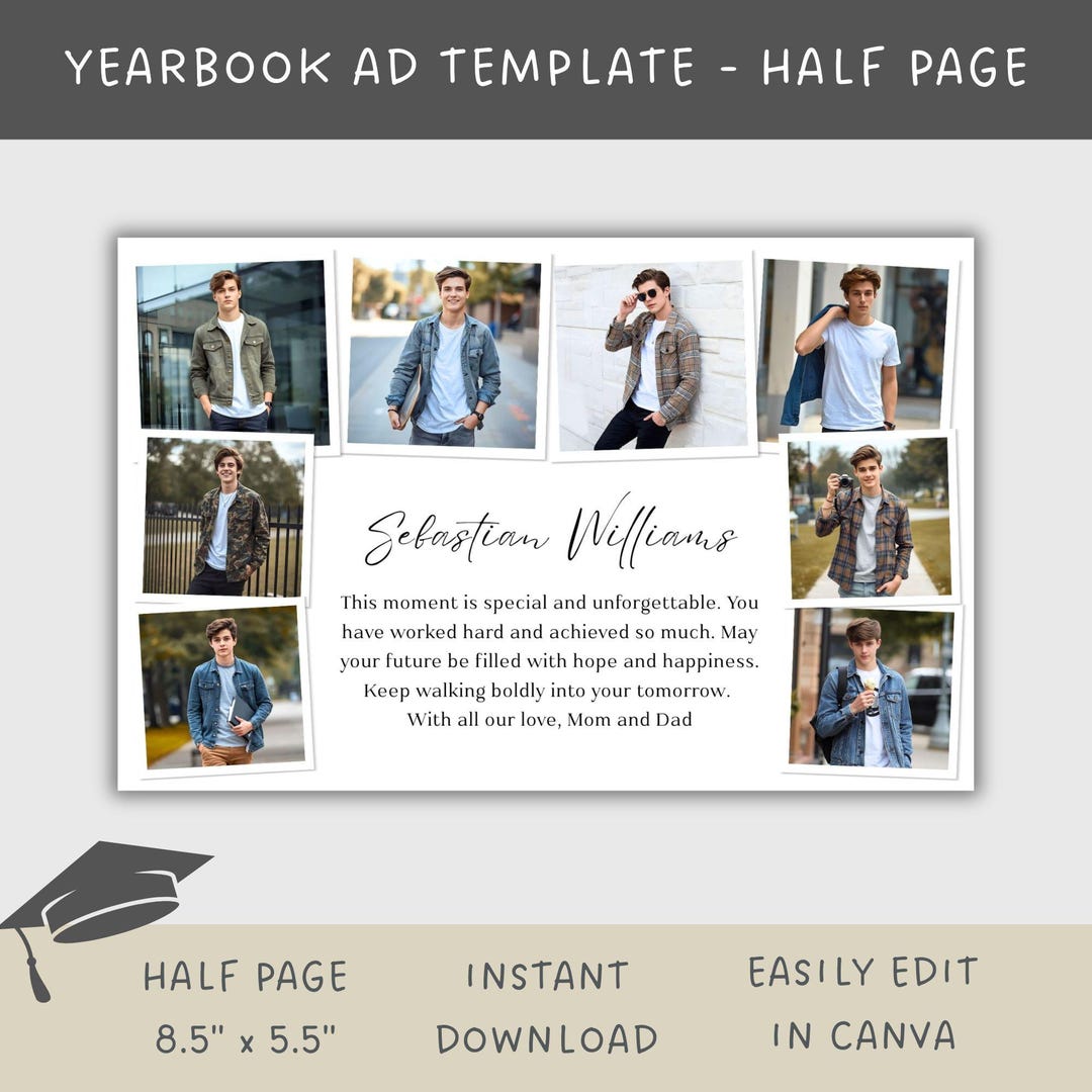 Editable Yearbook Ad Template Canva, Half Page Senior Graduation Ad ...