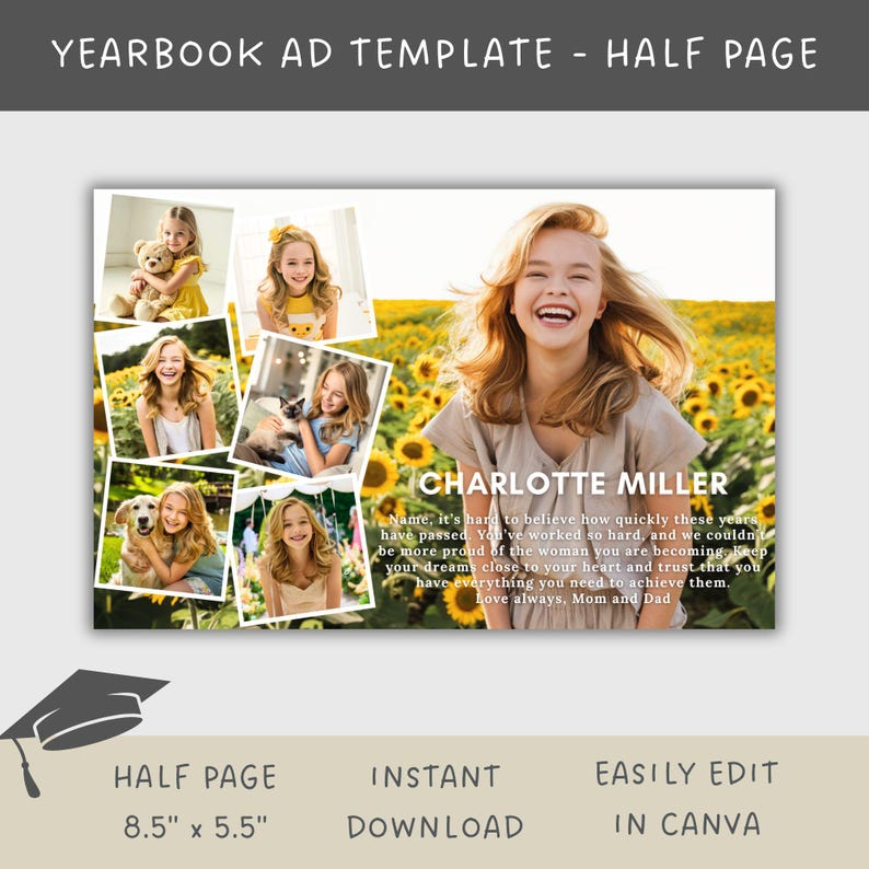 Editable Yearbook Ad Template : Senior Tribute Design (half Page ...