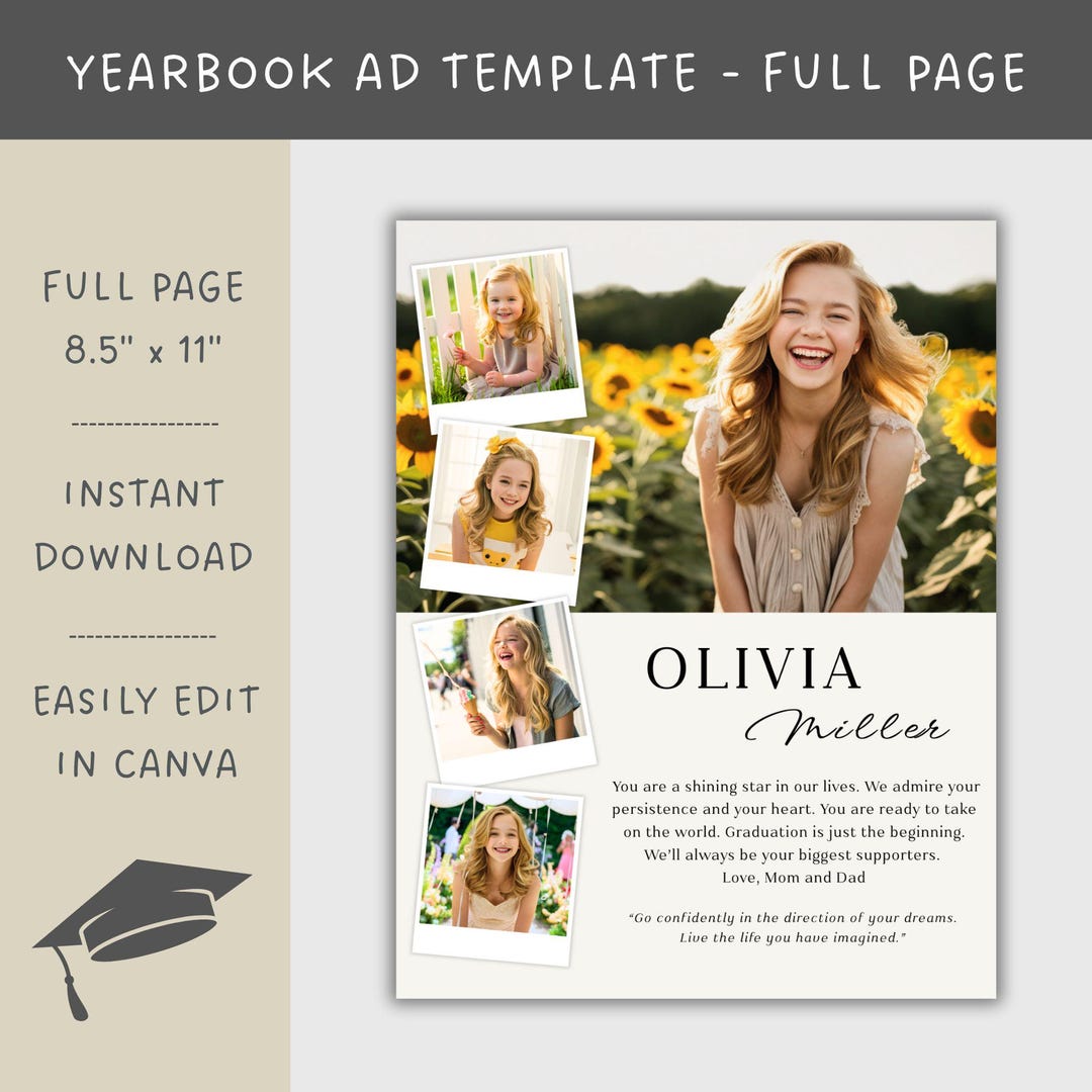 Editable Yearbook Ad Template Canva, Full Page Graduation Senior Ad ...