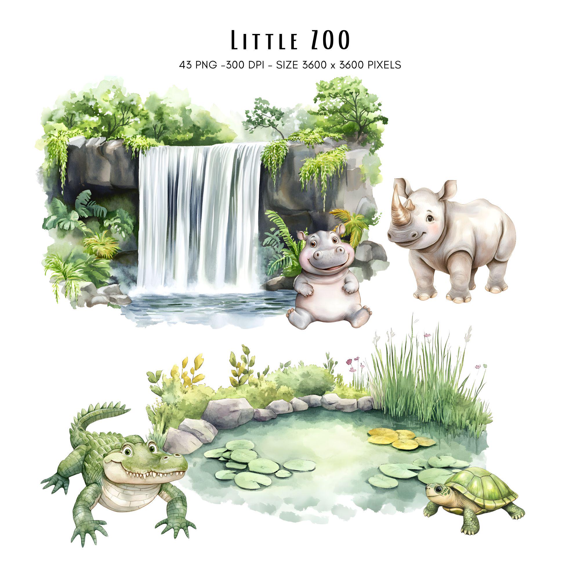 Zoo Watercolor Clipart Bundle | Cute Safari Jungle Animals PNG | Baby ...
