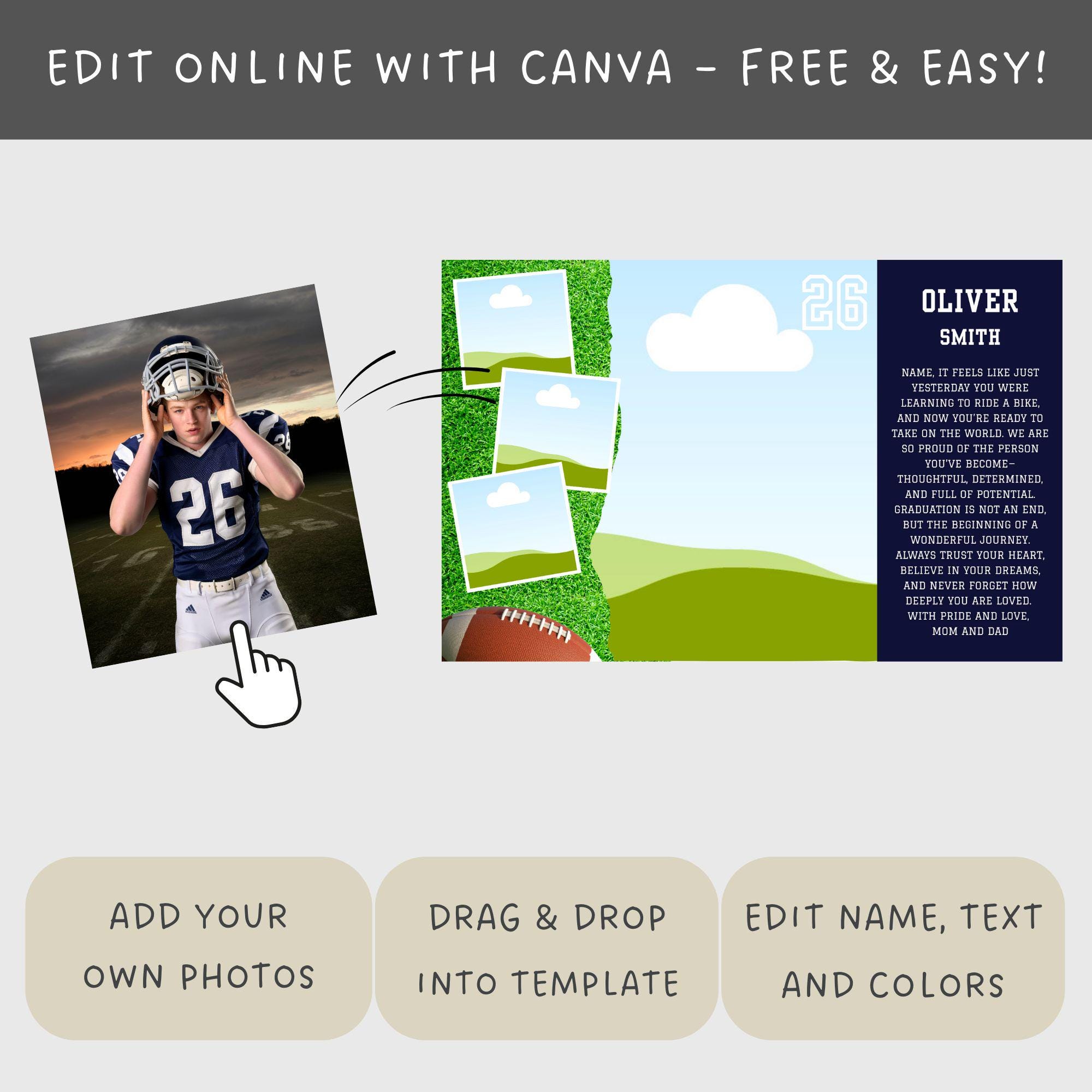 Yearbook Ad Football Template Half Page | Editable Senior Graduation ...