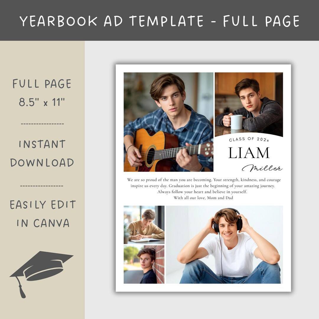 Editable Yearbook Ad Template Canva, Full Page Graduation Senior Ad ...