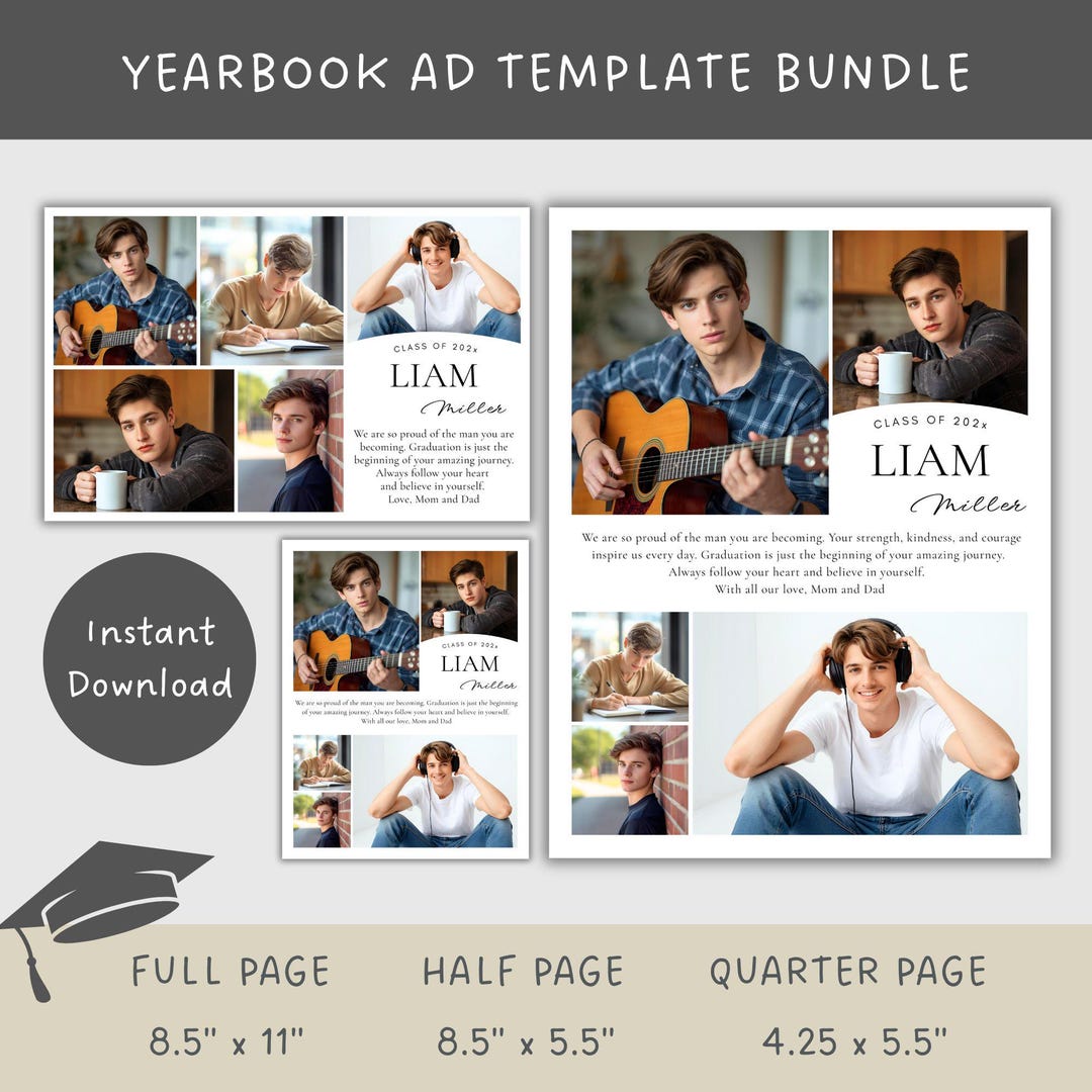 Editable Yearbook Ad Template Bundle Canva, Graduation Senior Ad Layout ...