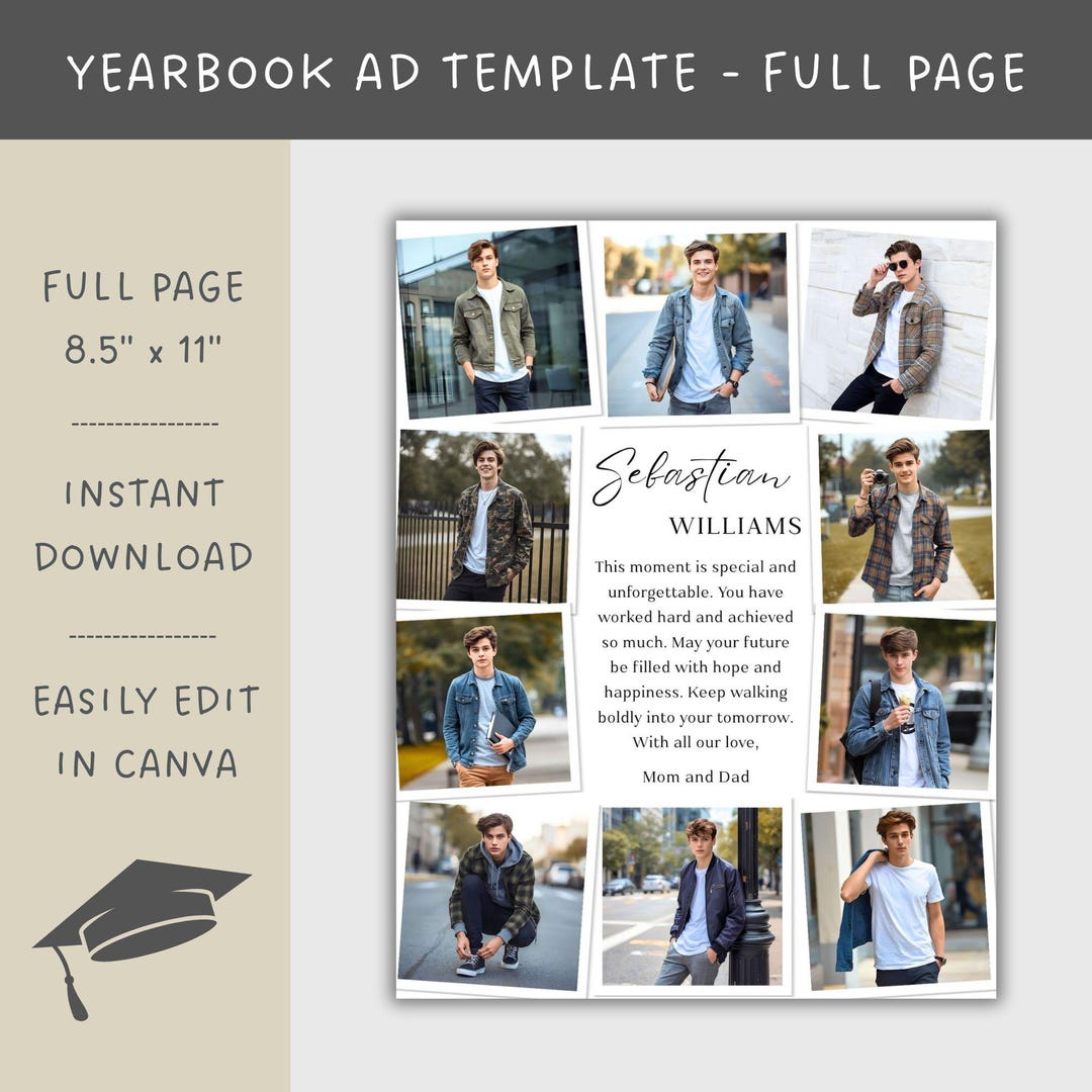 Editable Yearbook Ad Template Canva, Full Page Senior Graduation ...