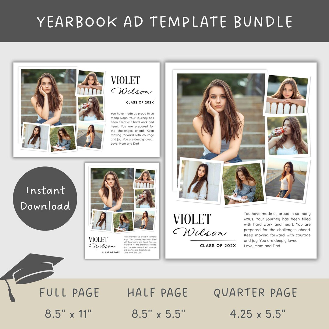Editable Senior Yearbook Ad Template Bundle : Full, Half, Quarter Page ...