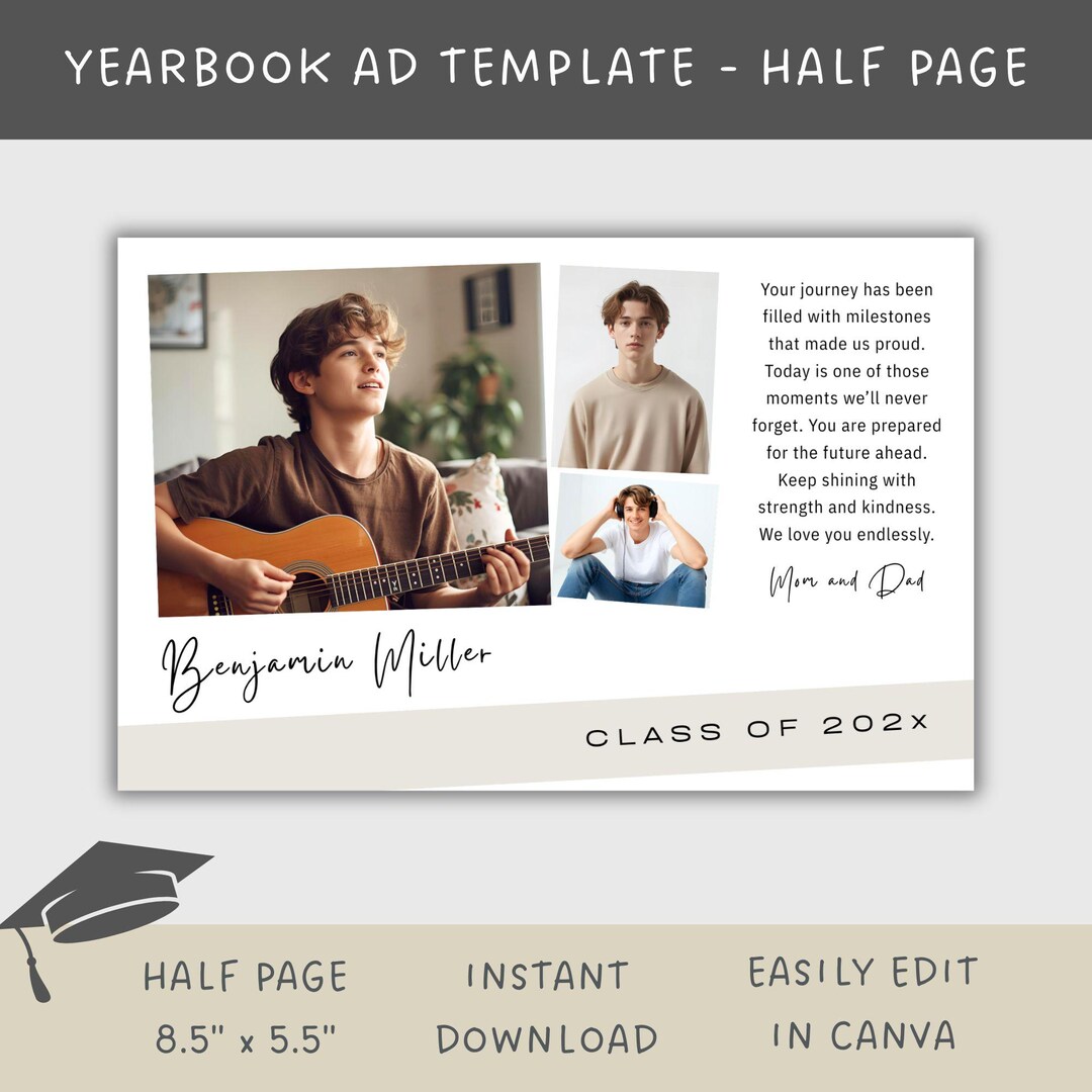 Editable Half Page Yearbook Ad Template : Graduation Tribute (instant ...