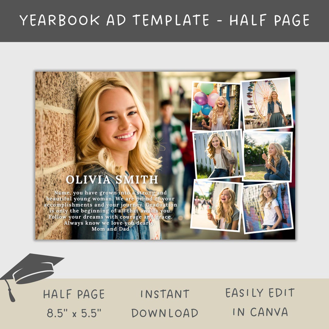 Yearbook Ad Template Half Page | Editable Senior Graduation Canva ...