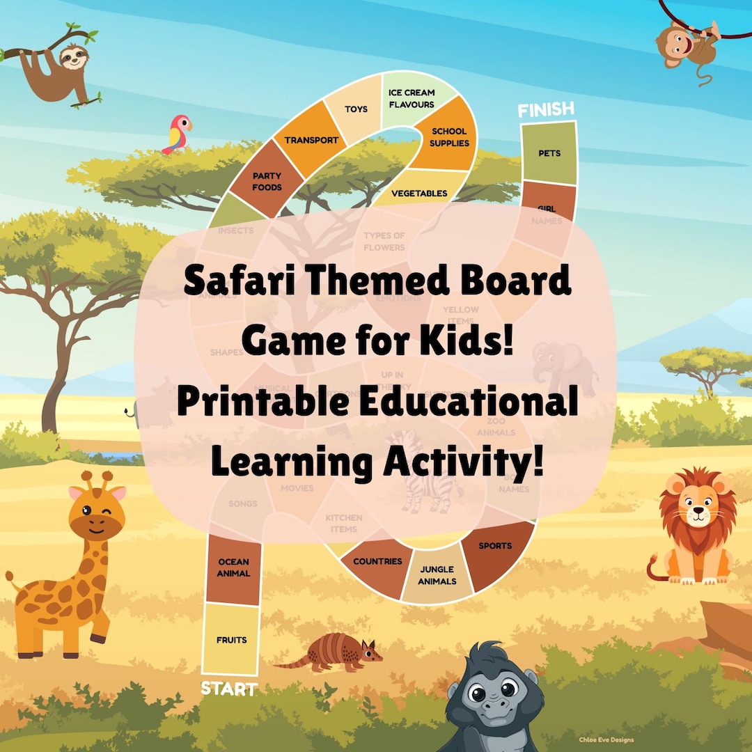 Safari Themed Printable Board Game - Educational Learning Activity ...