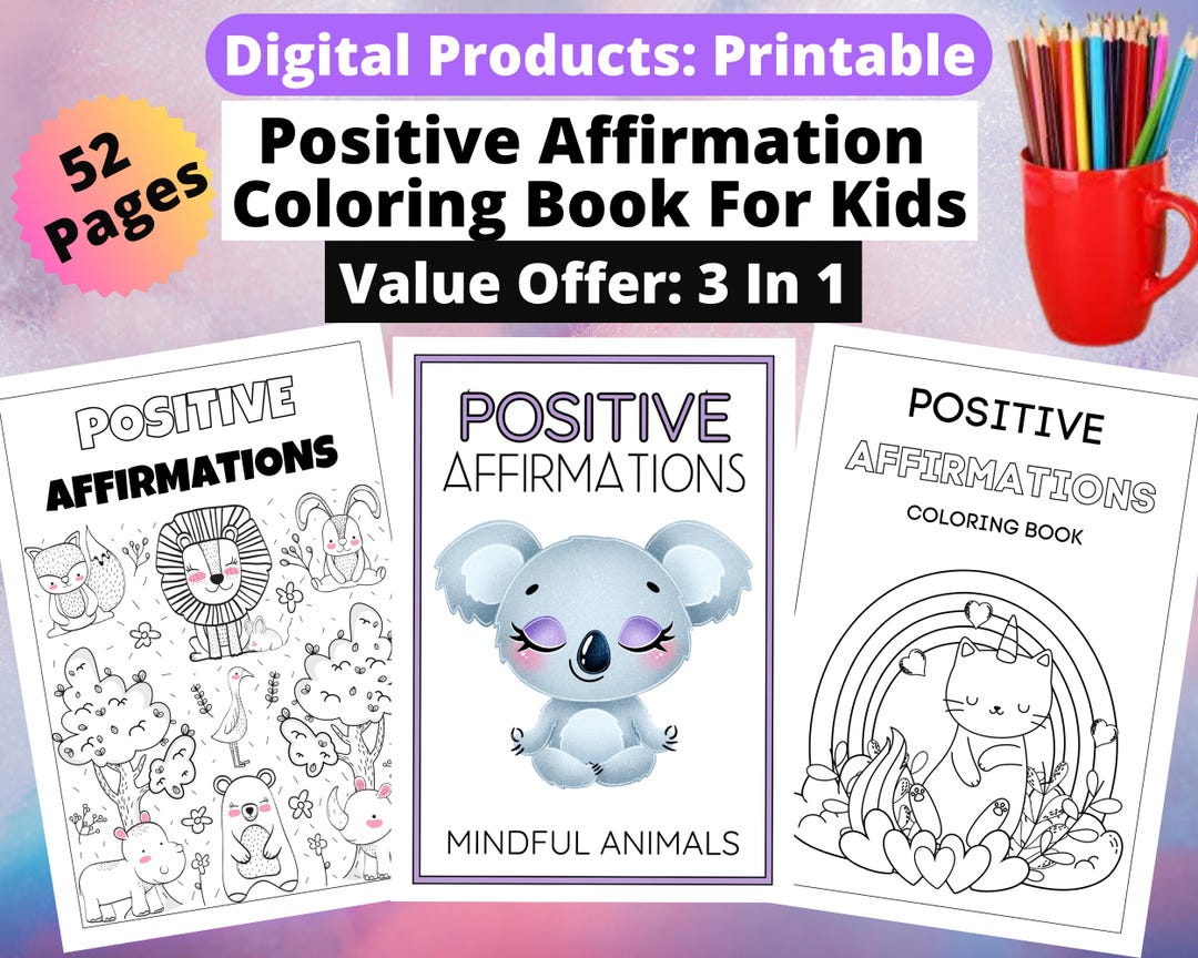 Positive Affirmation Coloring Book for Kids, Affirmation Coloring Pages ...