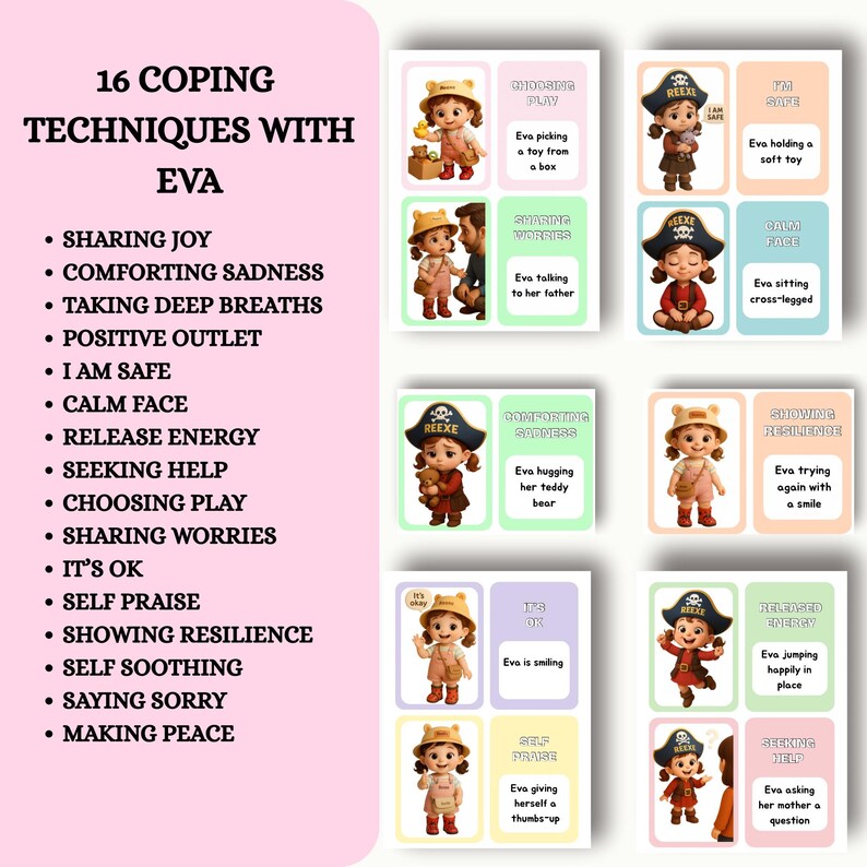 Feelings Flashcards: Eva's Emotions & Coping Skills (PDF Printable Set ...