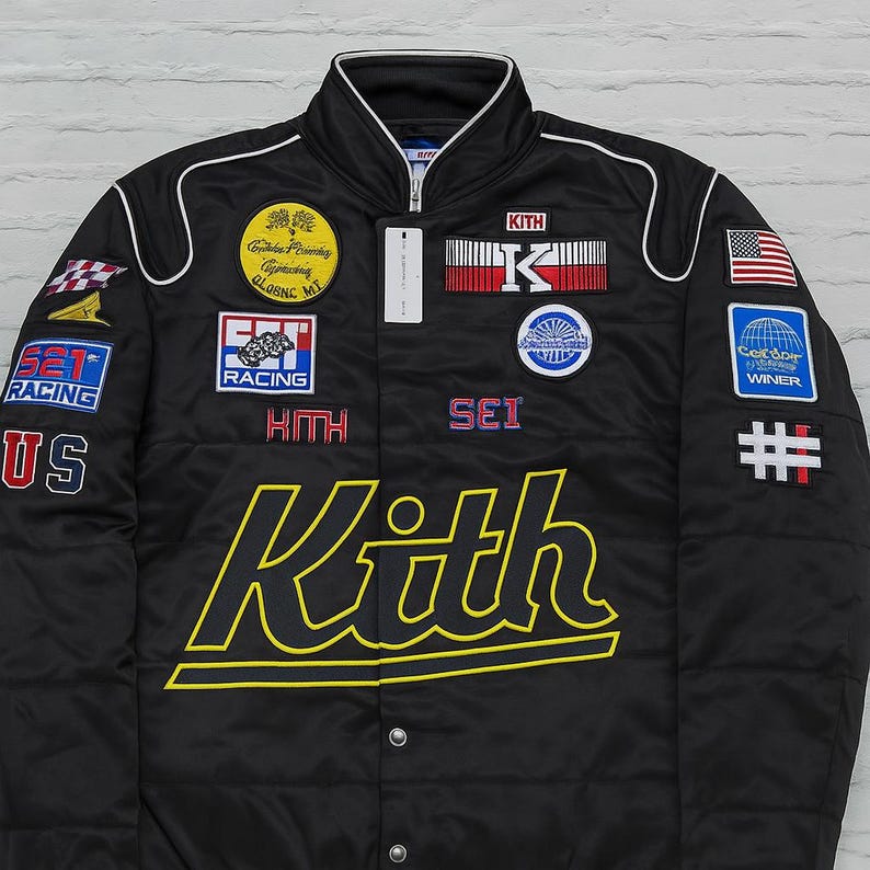 Black Racing Bomber Jacket With Patches | Kith-inspired Streetwear ...