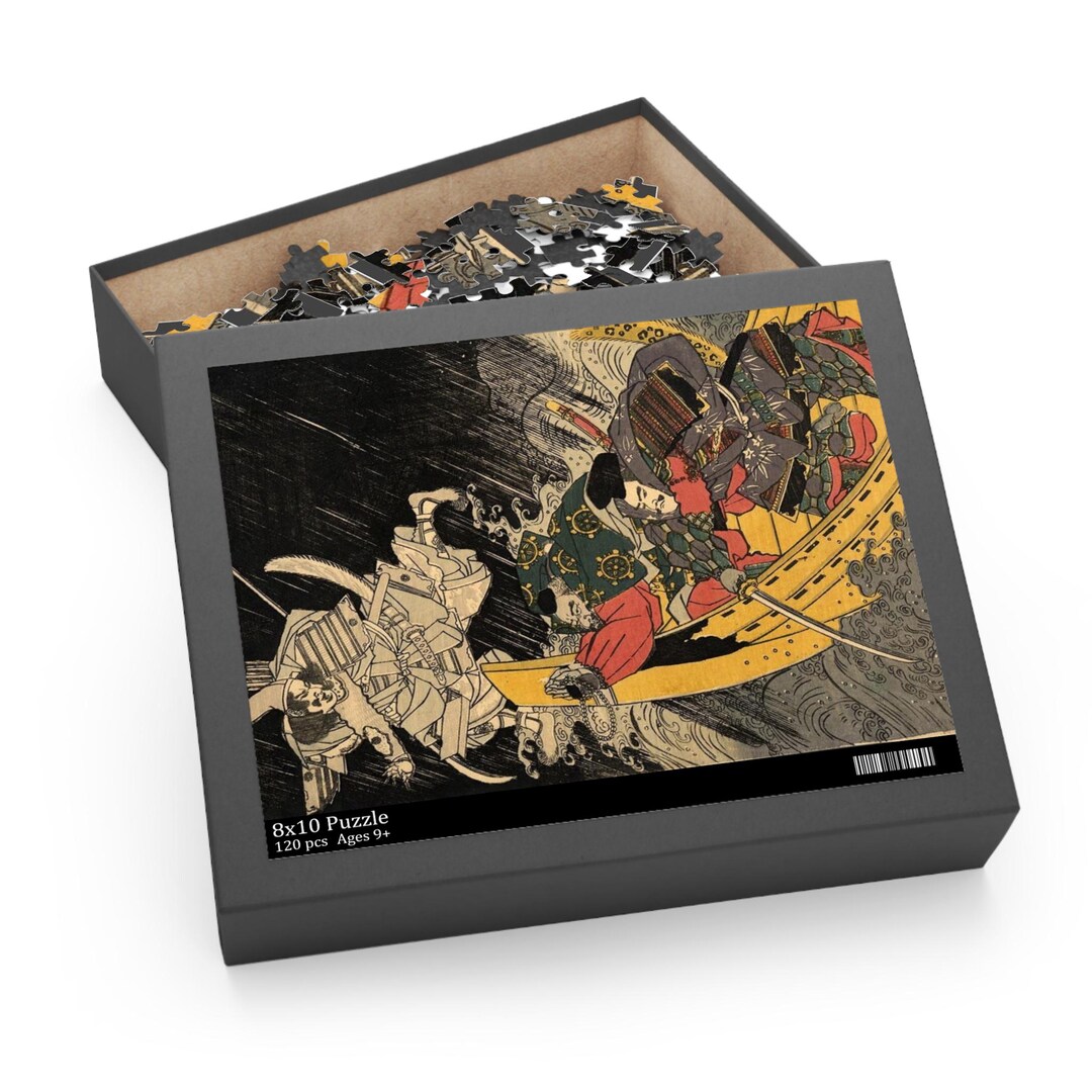 Japanese Ukiyoe Puzzle Benkei Throwing a Veangeful Ghost From a Boat by ...