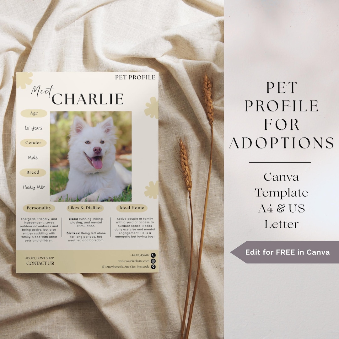 Pet Profile Template, Dog Adoption Flyer, Pet Rescue Flyer, Cat ...