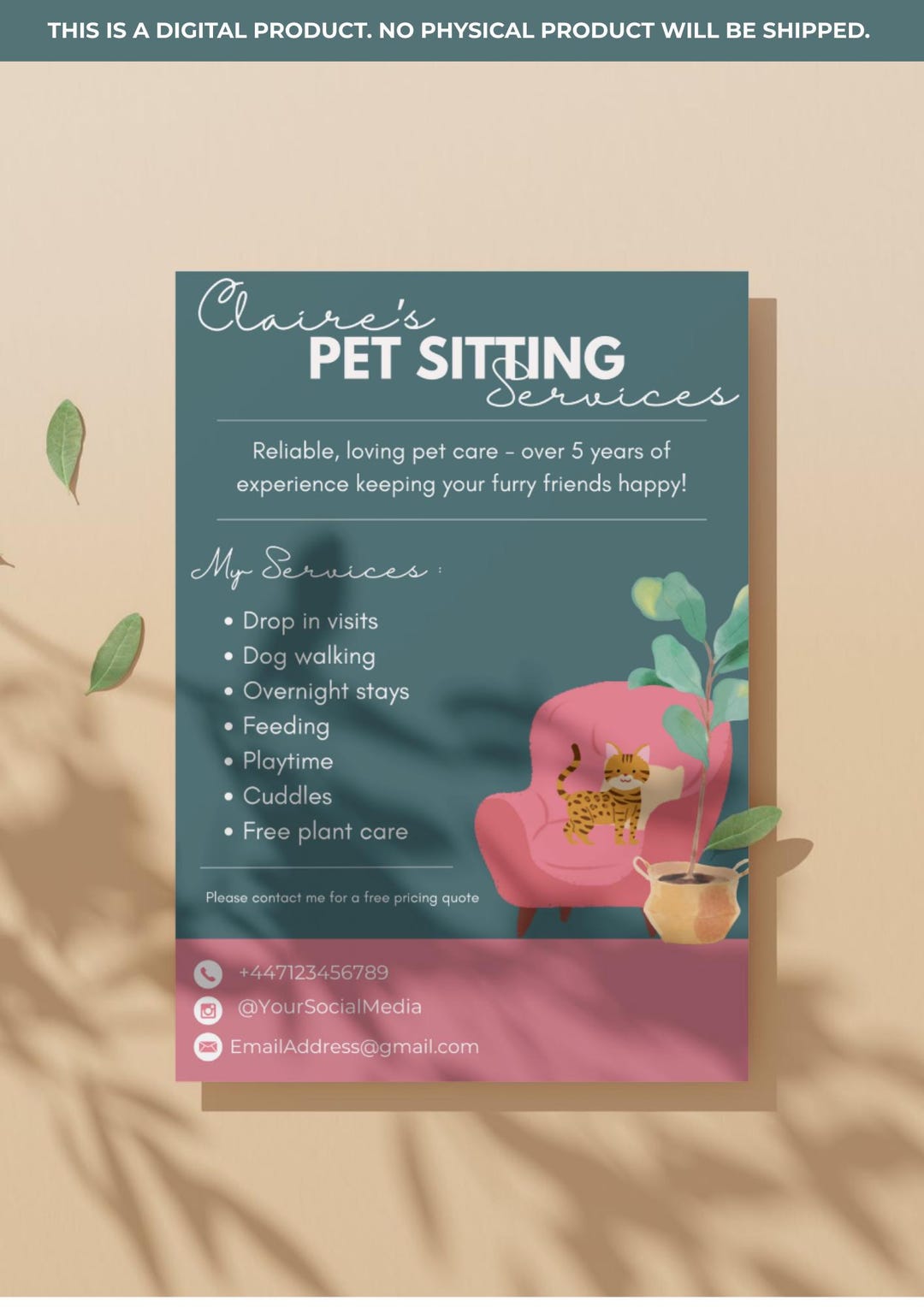 Pet Sitting Flyer, Pet Boarding Template, Editable Canva Template, Cat ...