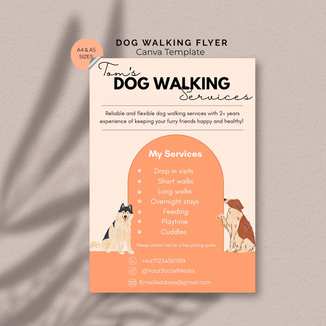 Dog Walking Flyer, Dog Walking Business, Editable Canva Template, Doggy ...