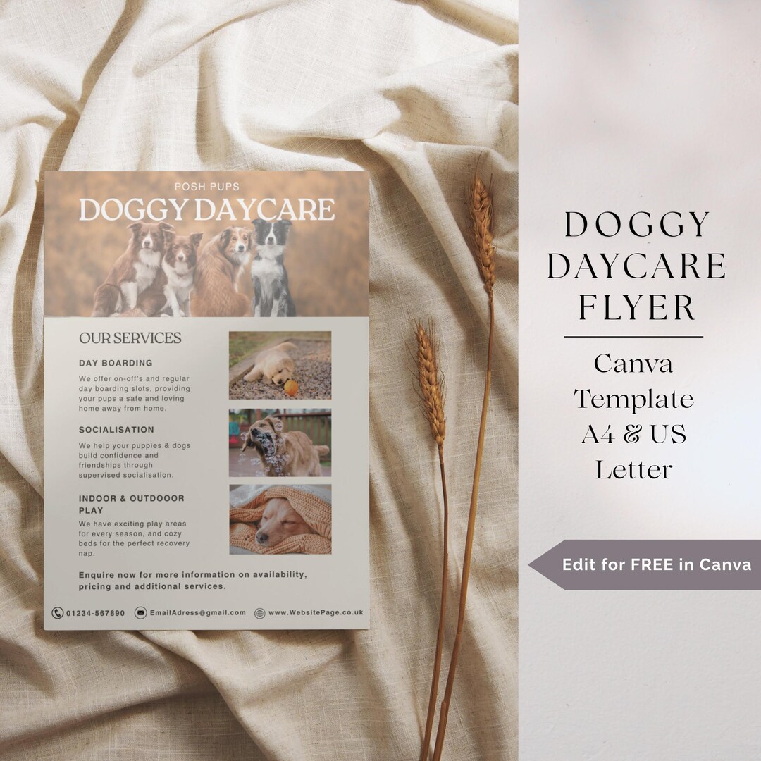 Doggy Daycare Flyer, Dog Boarding, Dog Care Canva Template, Dog Sitting ...