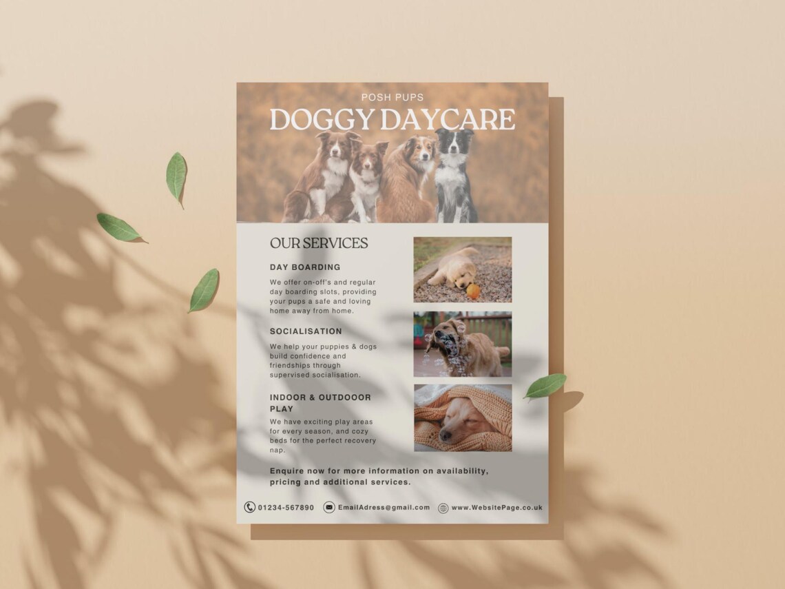 Doggy Daycare Flyer, Dog Boarding, Dog Care Canva Template, Dog Sitting ...