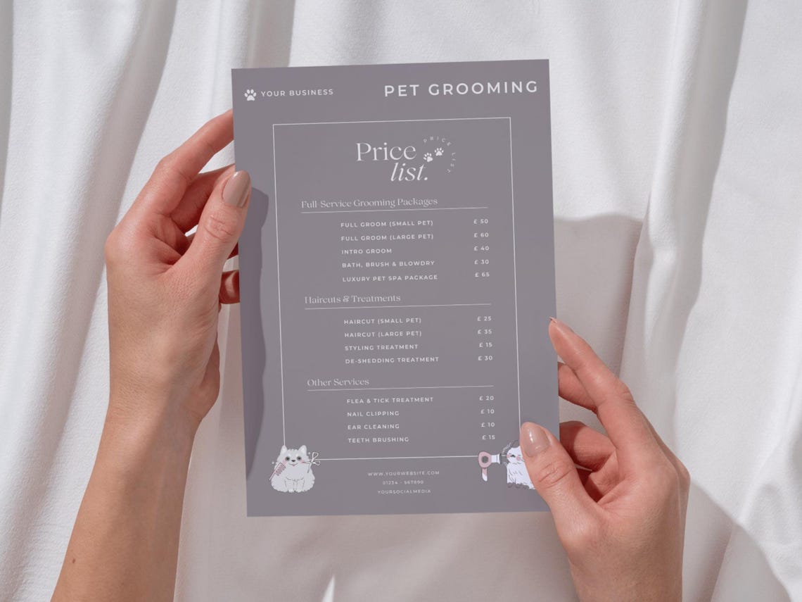Pet Grooming Price List, Pet Salon Pricing Template, Editable Canva ...