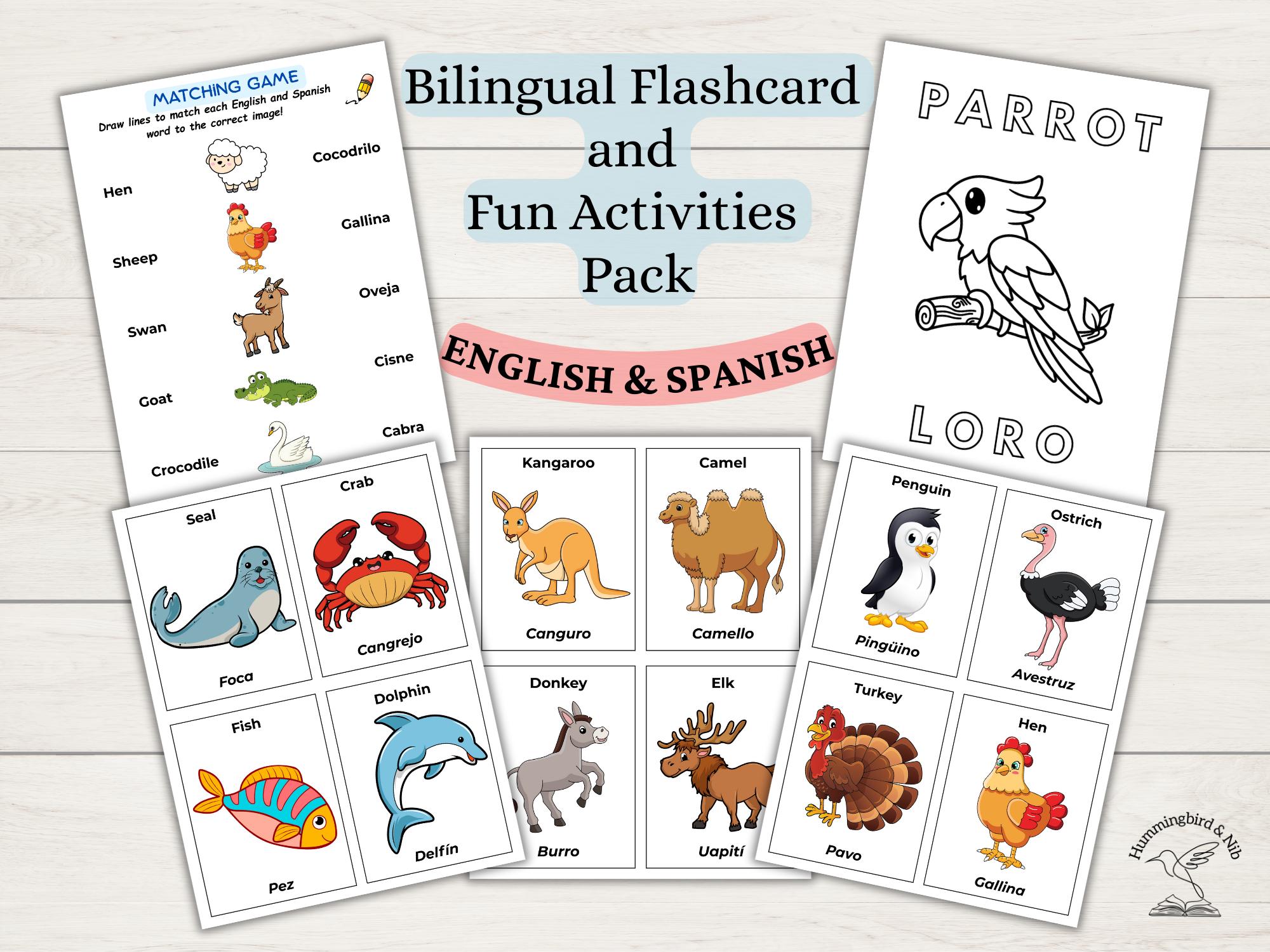 Bilingual Animal Flashcards & Activities – Spanish English Learning ...