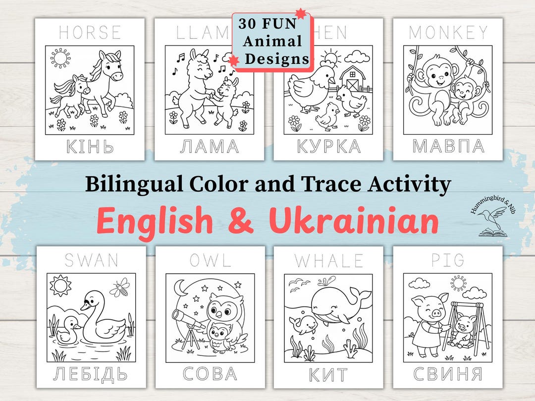 Bilingual Ukrainian-english Trace & Color Activity Pack | Printable ...