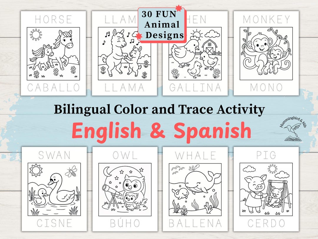 Bilingual Spanish-english Trace & Color Activity Pack | Printable ...