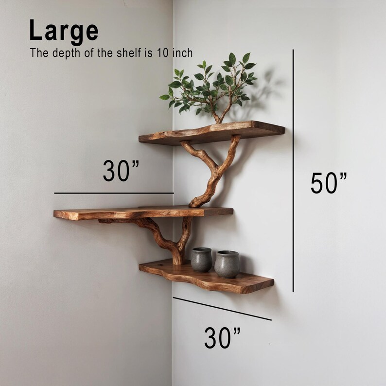 Driftwood Branch Corner Shelf Tree Floating Bookshelf Solid Wood Book ...