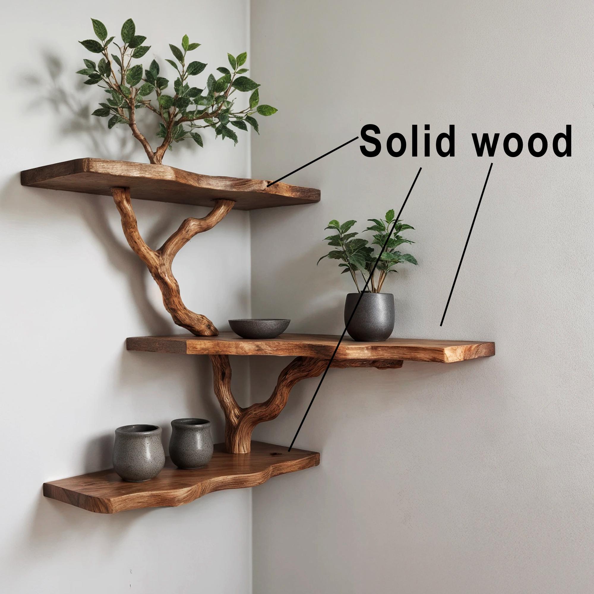 Driftwood Branch Corner Shelf Tree Floating Bookshelf Solid Wood Book ...