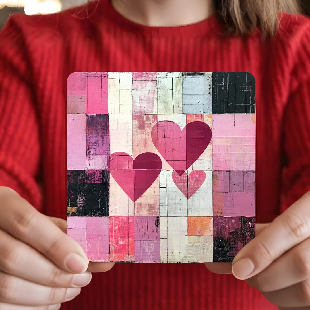 Romantic Drink Coaster, Patchwork Heart Valentine Coaster, Love Table ...