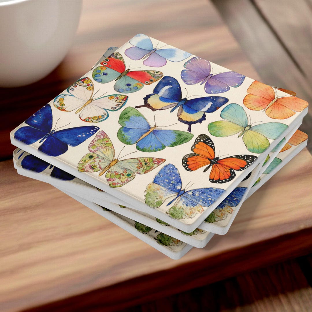 Butterfly Coaster Set of 4, Vintage Nature Drink Coasters, Spring ...