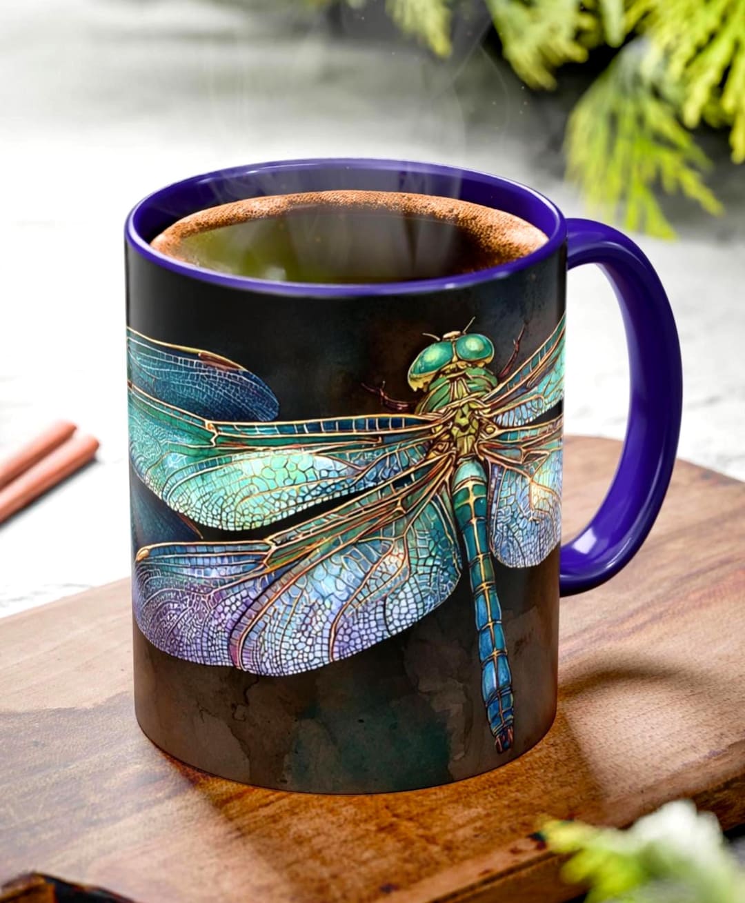 Iridescent Dragonfly Accent Mug, Insect Ceramic Cup, Nature-inspired ...