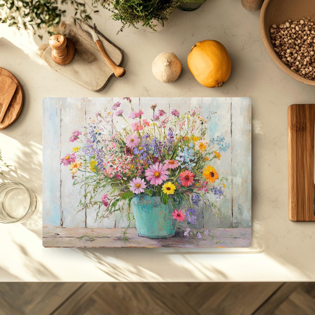 Wildflower Pot Glass Cutting Board, Kitchen Decor, Farmhouse Serving ...