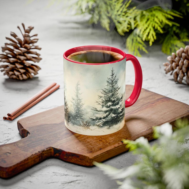 Snowy Giftable Trees Accent Coffee Mug, Winter Forest Ceramic Cup ...