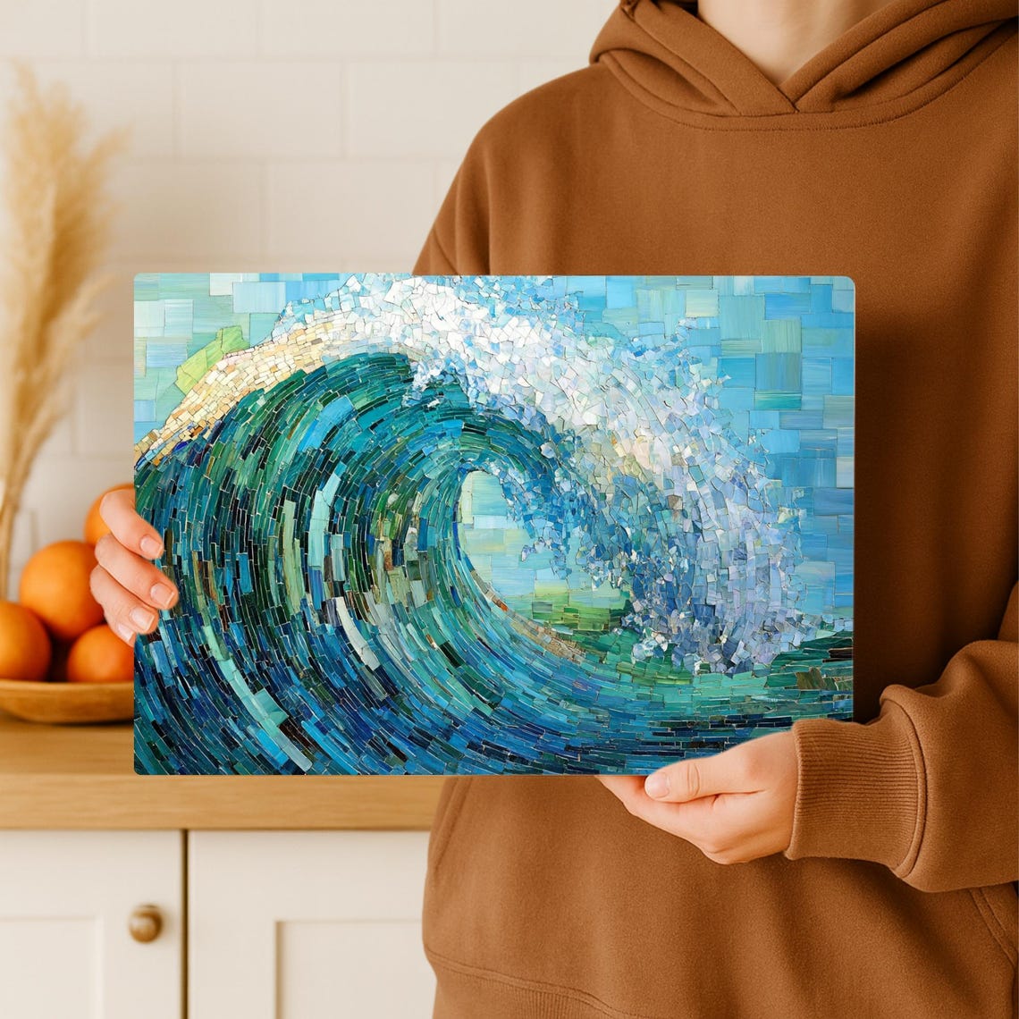 Wave Mosaic Cutting Board, Ocean Coastal Kitchen Art, Aqua Blue Serving ...