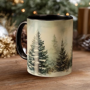 Snowy Giftable Trees Accent Coffee Mug, Winter Forest Ceramic Cup ...