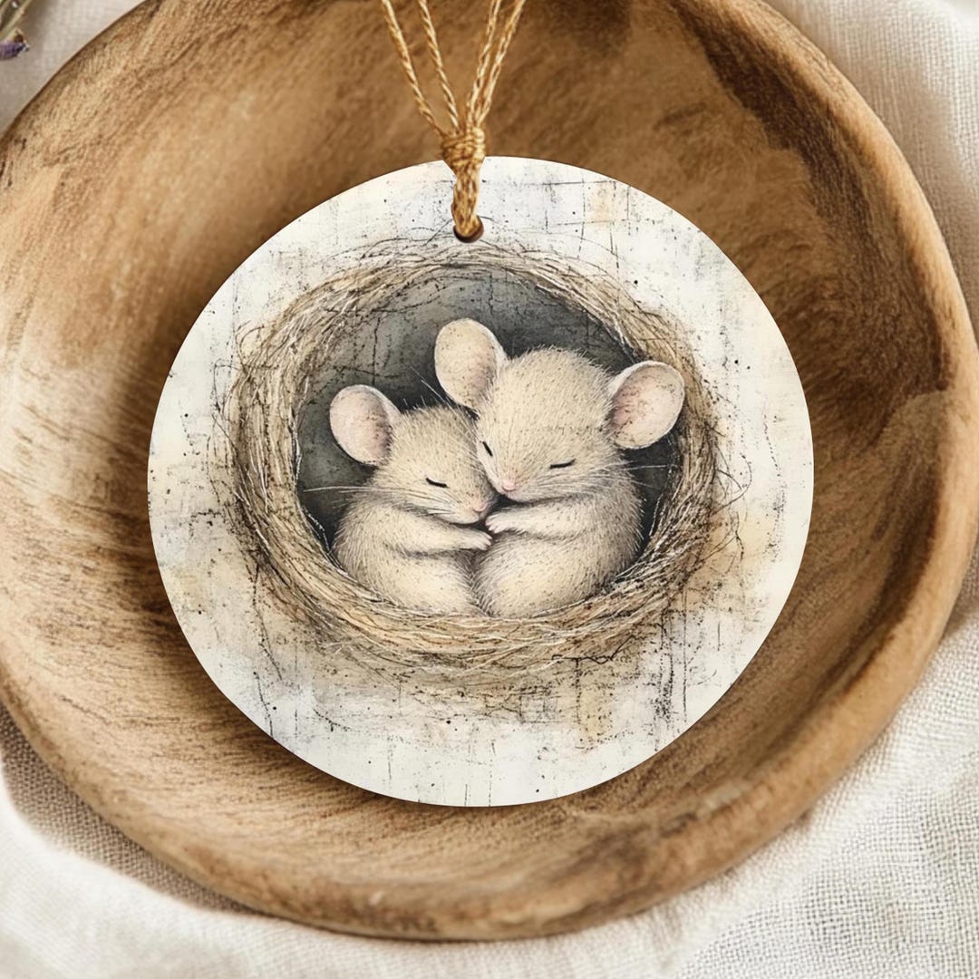 Two Mice Boho Ornament, Rustic Mice Tree Charm, Nature-inspired Decor ...