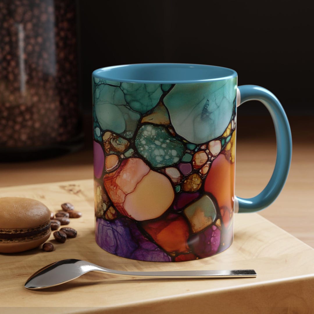 Pebble Mosaic Coffee Mug, Stained Glass Style Ceramic Cup, Rainbow ...