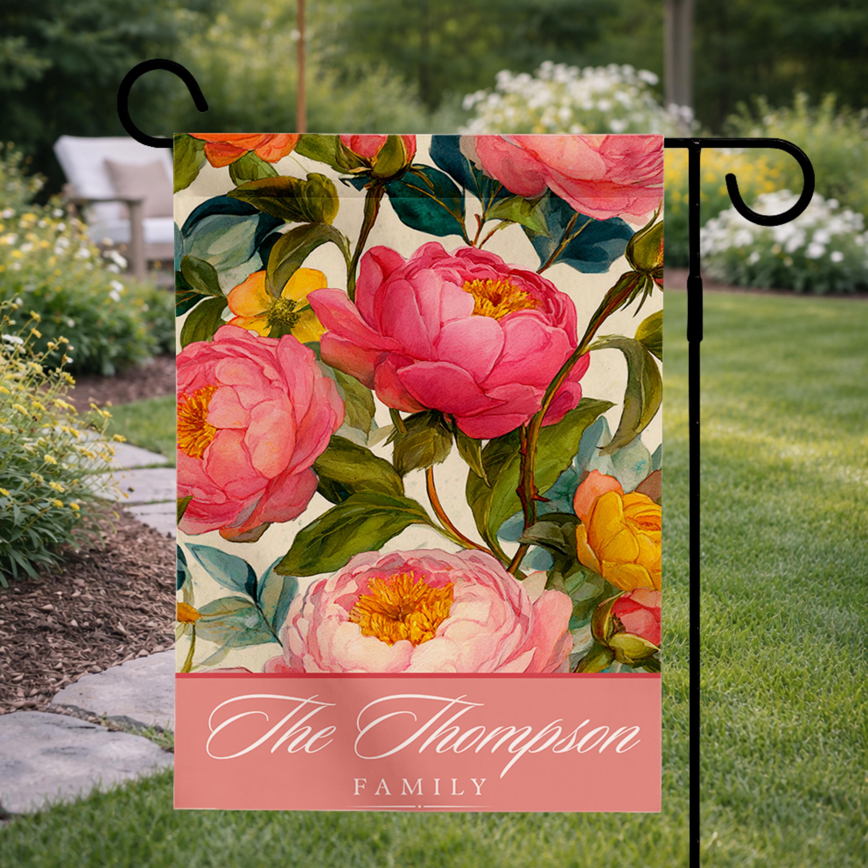 Personalized Garden Flag, Floral Garden Flag, Custom Family Name Flag ...