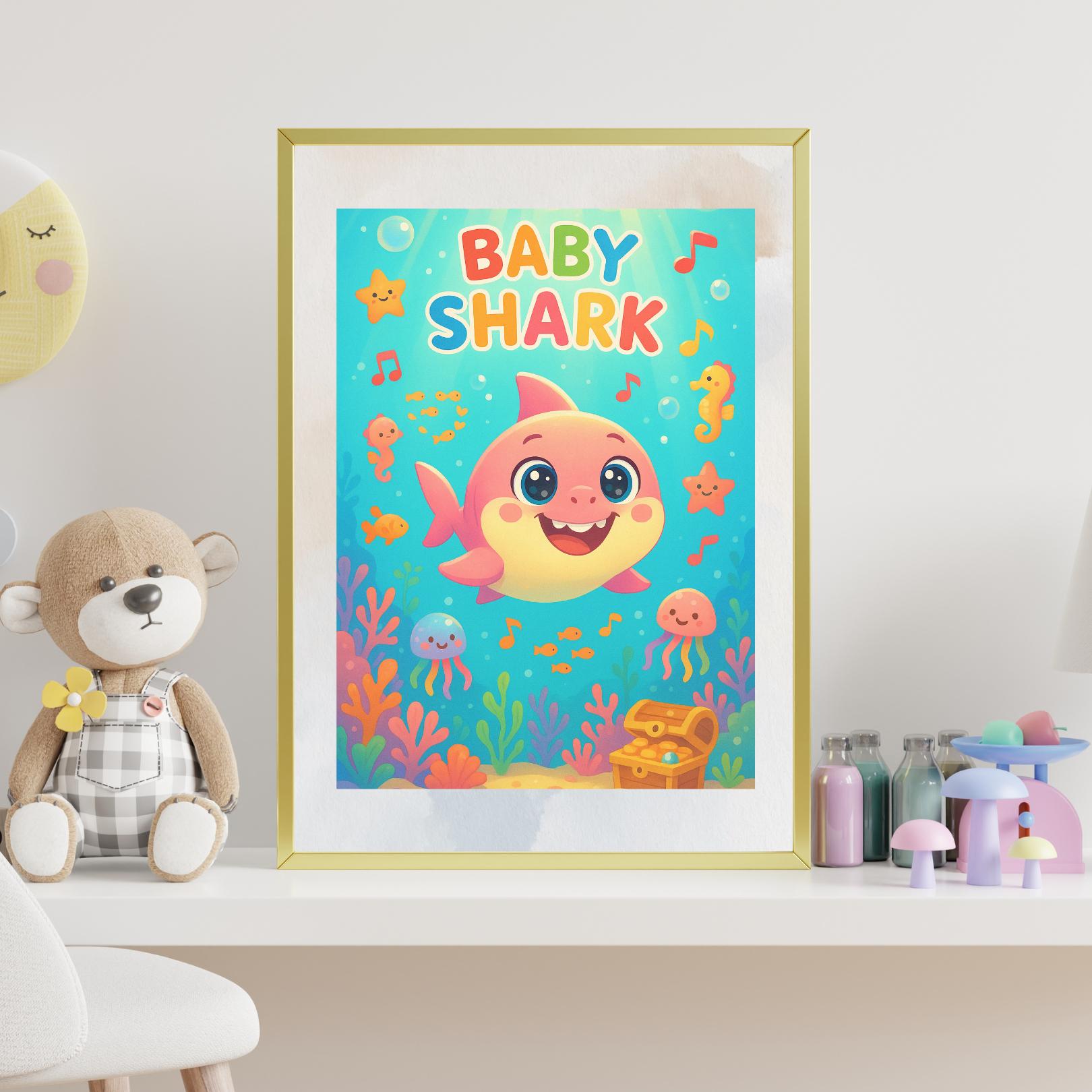 Baby Shark Nursery Vertical Poster Pre School Kindergarden Wall Art ...