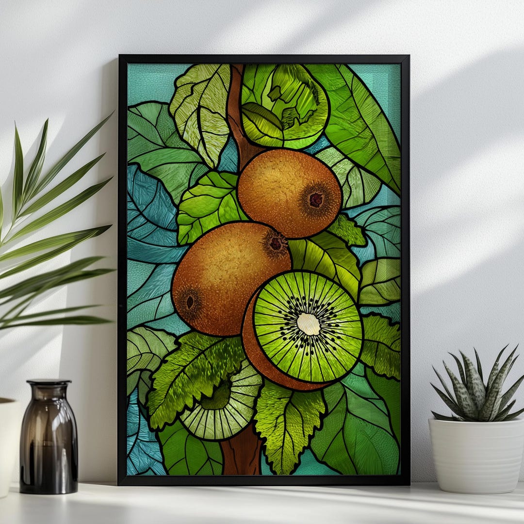 Kiwi Stained Glass Print Colorful Fruit Wall Art Kitchen Decor Green ...