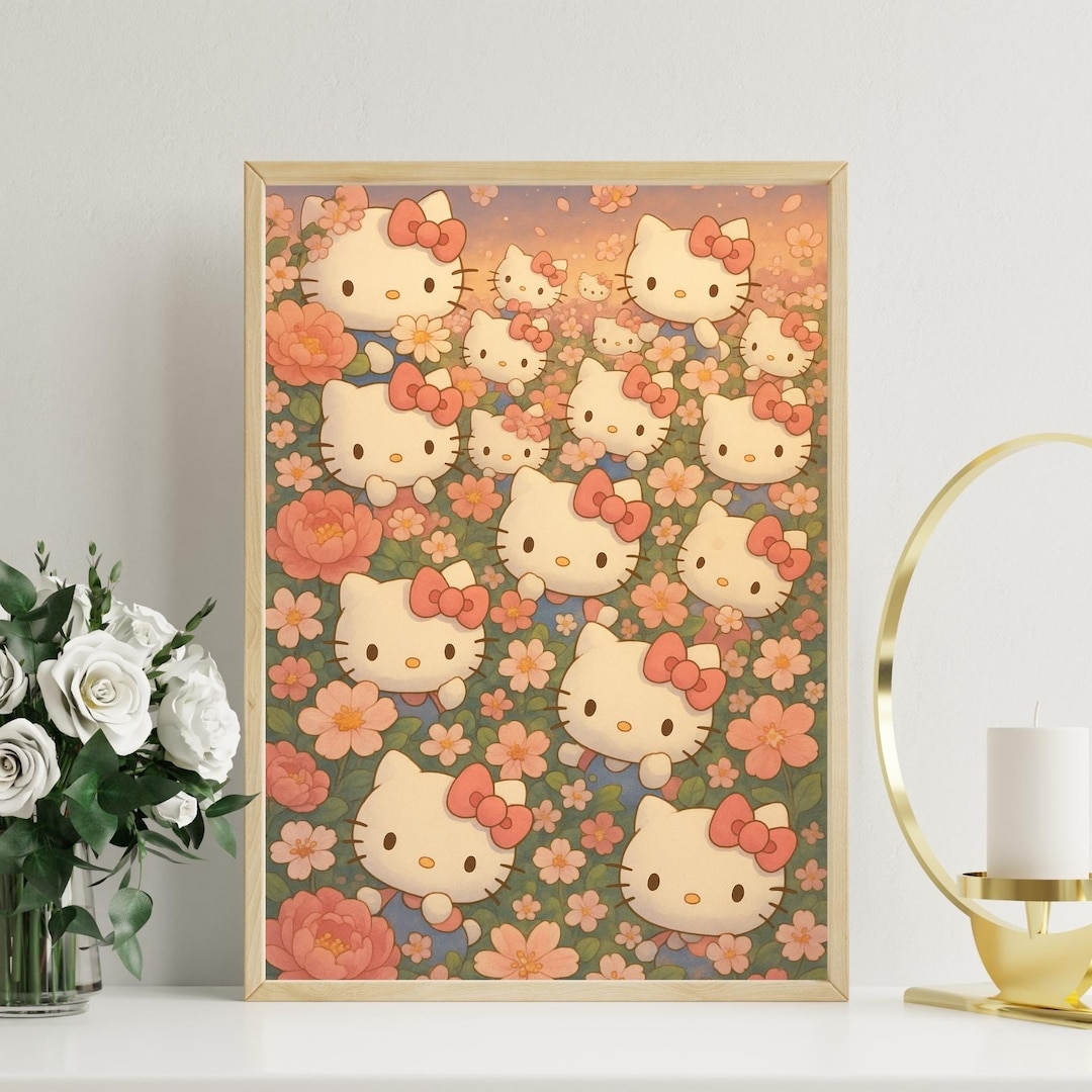Hello Kitty Meadow Poster, Cute Sanrio Wall Art Print, Kawaii Room ...