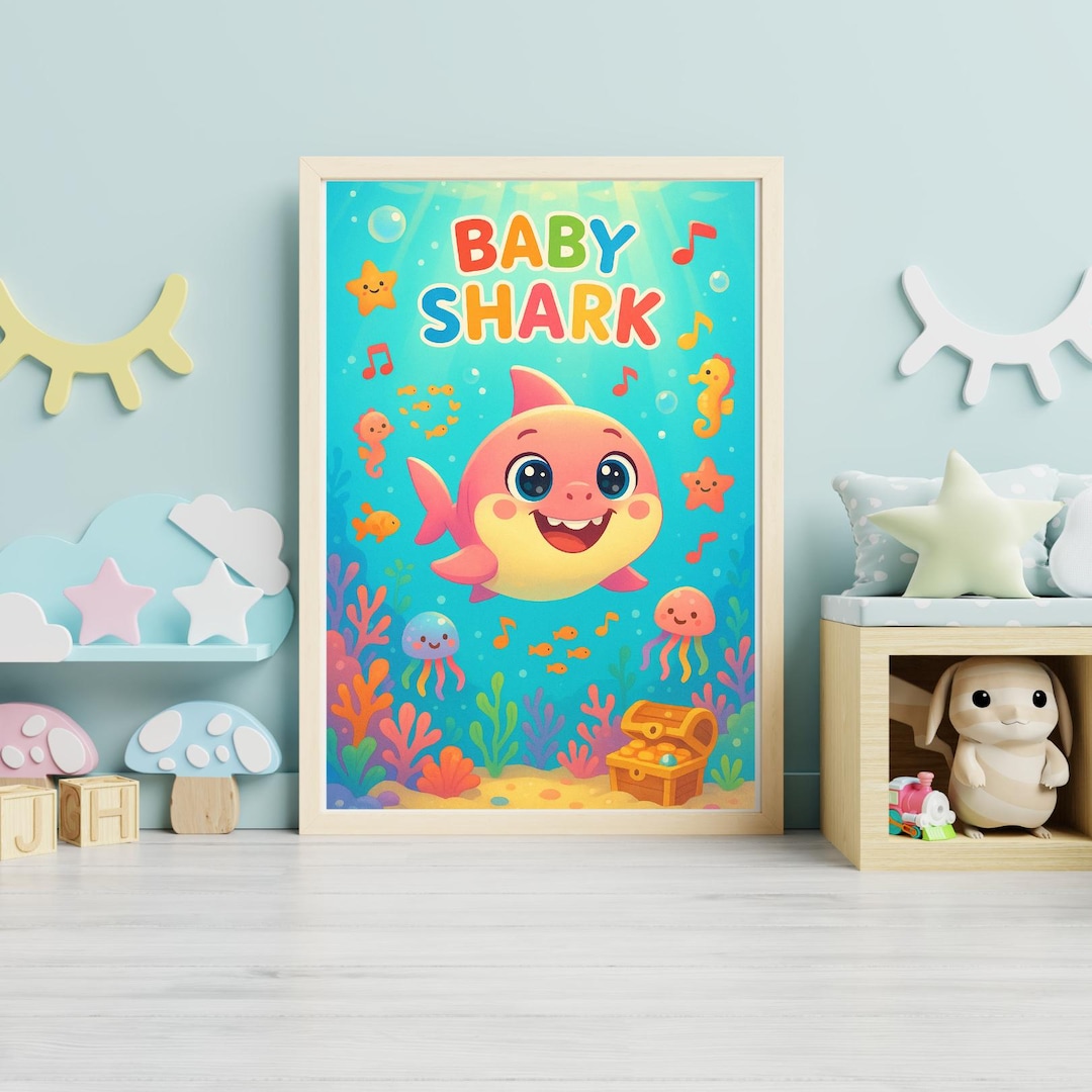 Baby Shark Nursery Vertical Poster Pre School Kindergarden Wall Art ...