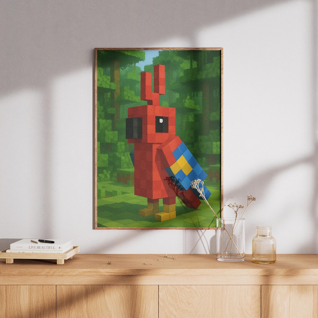 Minecraft Parrot Poster Colorful Pixel Art Wall Print for Gamers, Kids ...
