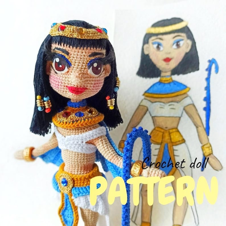 Crochet Doll PATTERN Egyptian Queen Cleopatra, Amigurumi Doll With ...