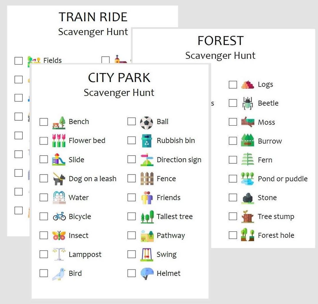 SET Forest Park Train Scavenger Hunt for Kids, Treasure Hunt, Outdoor ...