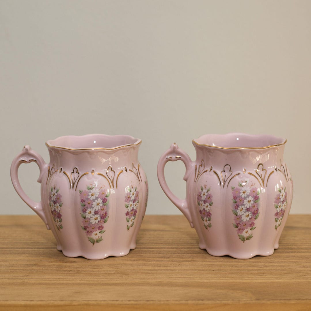 Vintage Czech Pink Porcelain Coffee Cup Set for 2, H&C Czech, Rosa ...